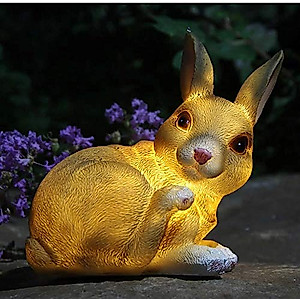 shumi Garden Statue Bunny Garden Decor-Solar Garden Statue Rabbit Solar Powered Resin Animal Sculpture for Indoor Outdoor Decorations, Patio Yard Lawn Ornaments