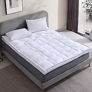 Martha Stewart Mattress Topper King Size - 3 Inch Feather Bed 100% Cotton Cover Fabric- All Seasons Fluffy White Mattress Pad Feather Topper Relieve Back Pain for Bedroom