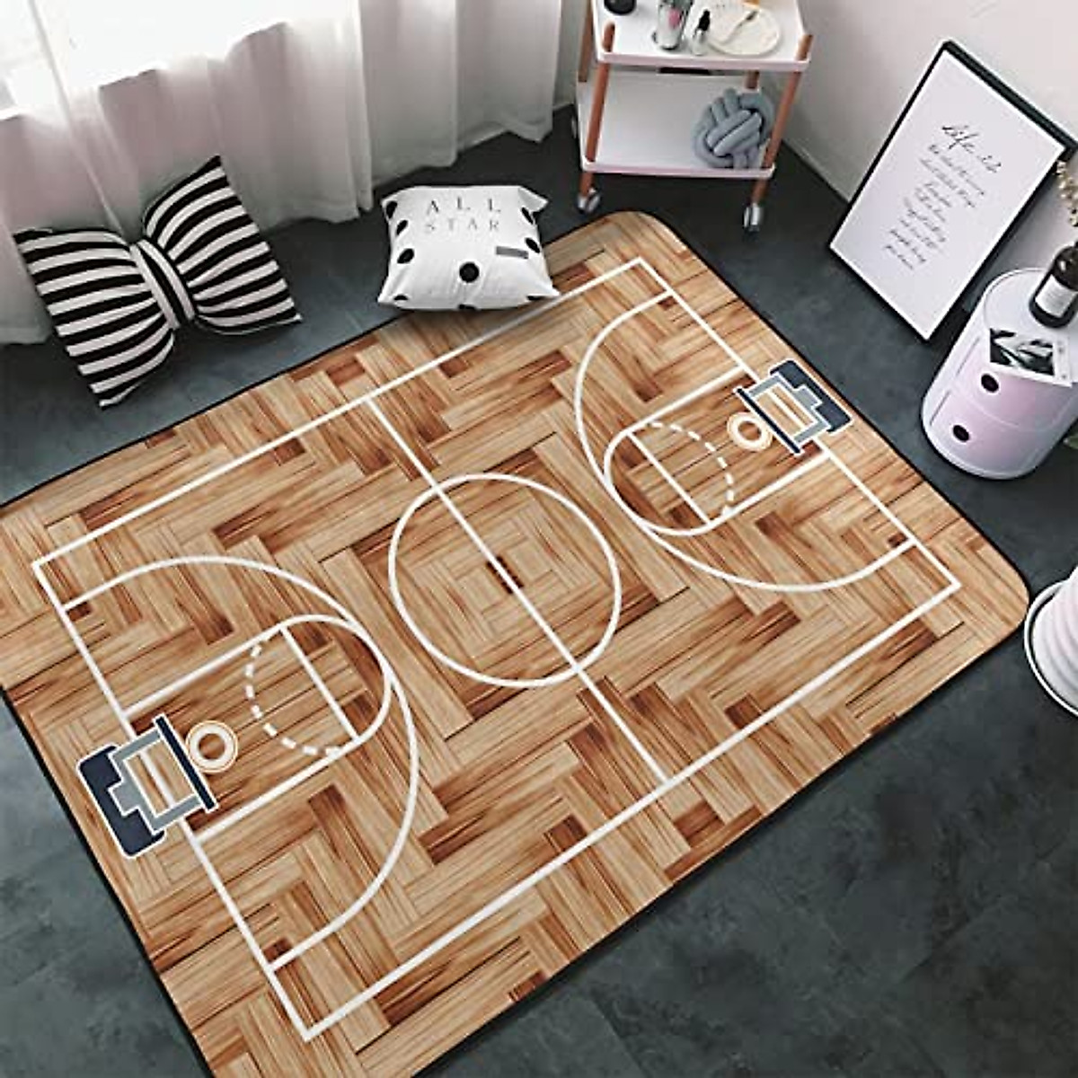 YEAHSPACE Basketball Rug 60x39 inch Area Rugs Living Room Bedroom Playroom Decor-Sports Field Basketball Court Beige