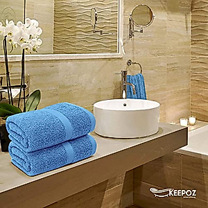 KEEPOZ 36" x 72" (2-Pack) Bath Sheets - Large Towels - Beach Towels Soft 100% Cotton Ring Spun Bathroom Towels, Highly Absorbent, Machine Washable, Towel Sets for College Dorm Not Bleach Proof (Blue)