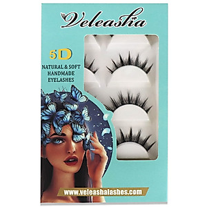 Veleasha Lashes 5D Faux Mink Lashes 100% Handmade Luxurious Fake Eyelashes Lightweight Fluffy False Eyelashes 5 Pairs Pack (009)
