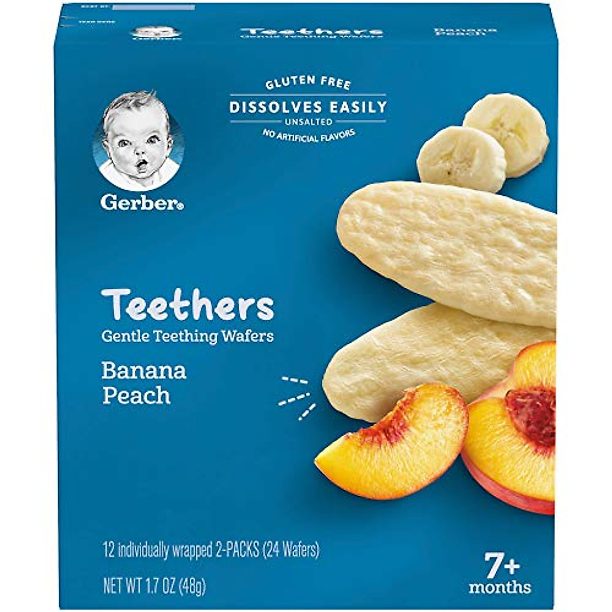 Gerber Teethers Gentle Teething Wafers - Banana Peach, 6 Count & Puffs Cereal Snack, Banana & Strawberry Apple, 8 Count