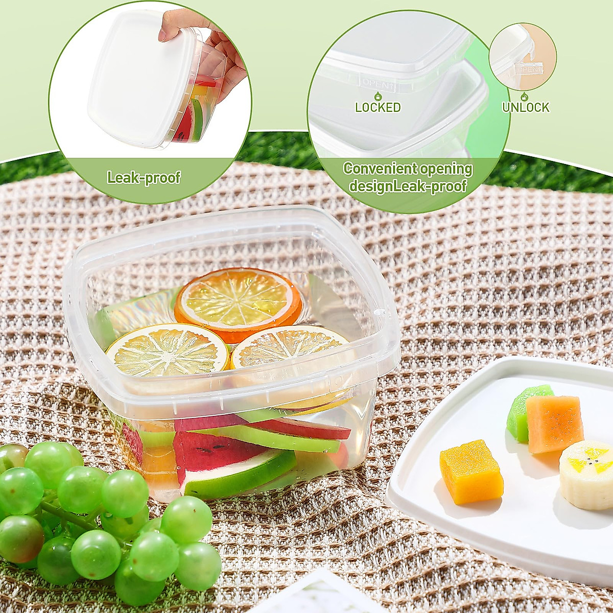 Blushtier 50 Pcs 24 oz Deli Containers with Lids Stackable Clear Square Food Storage Containers Freezer Containers Take Away Food Containers for Food Storage Leakproof Take out