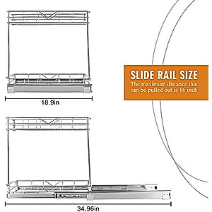 TQVAI Pull Out Cabinet Drawer Organizer, 2 Tier Kitchen Cabinet Roll Out Storage Shelves, Slide Wire Shelf Basket - Request at Least 12 inch Cabinet Opening, Half Top