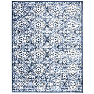 SAFAVIEH Brentwood Collection 9' x 12' Navy / Cream BNT862N Floral Distressed Non-Shedding Living Room Bedroom Dining Home Office Area Rug