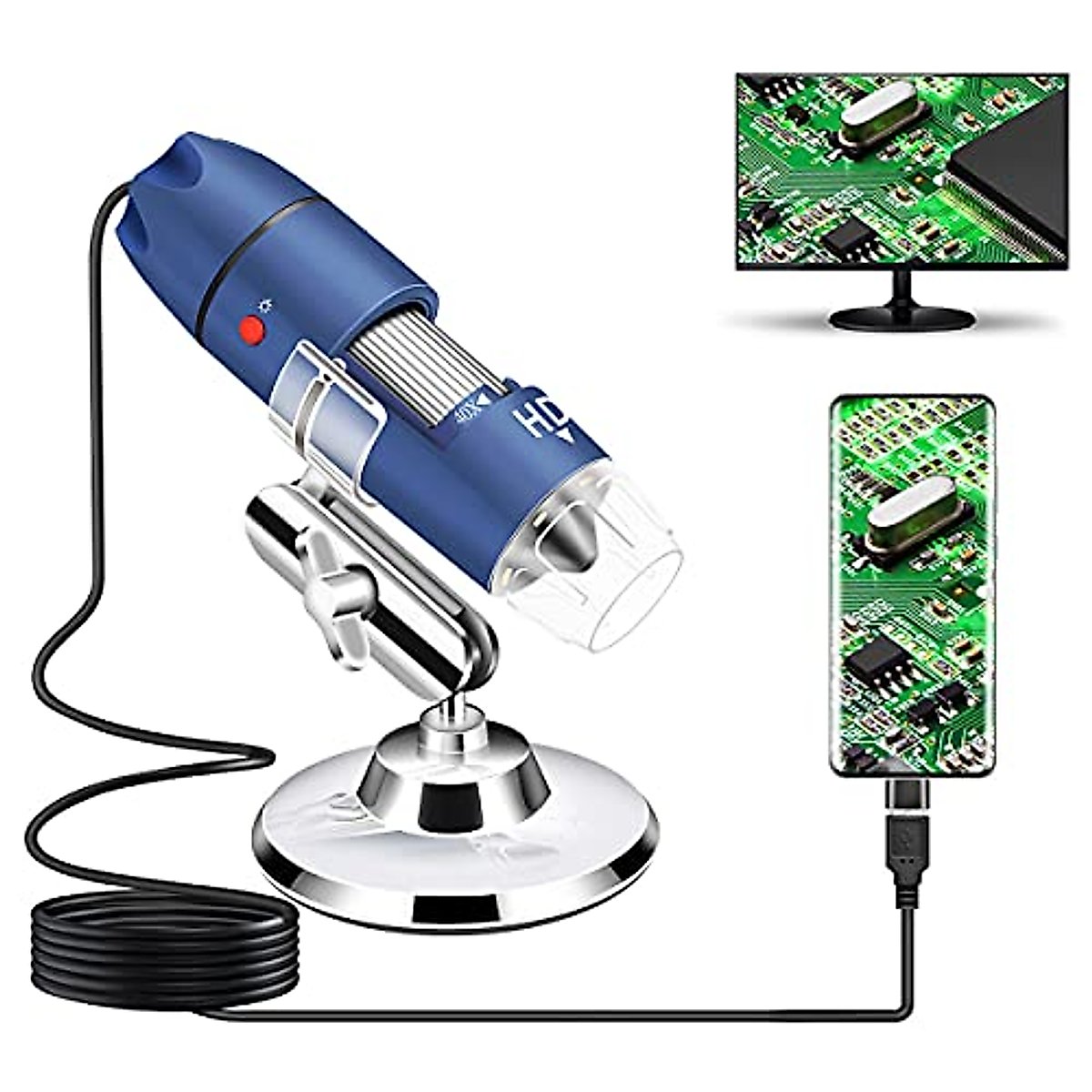 Jiusion 2K HD 2560x1440P USB Digital Microscope for Android Cellphone and Tablet Windows Mac Linux, 40X to 1000X Magnification Endoscope Handheld Mini Magnifier Camera for Coin Facial Skin Scalp