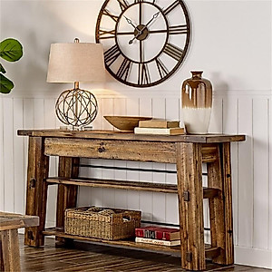 Alaterre Furniture Durango 54-Inch Industrial Wood Console Table with Two Open Shelves for 60-Inch TV, Decorative Industrial Farmhouse Style Design, Solid Wood Tabletop, and Natural Grain Knots