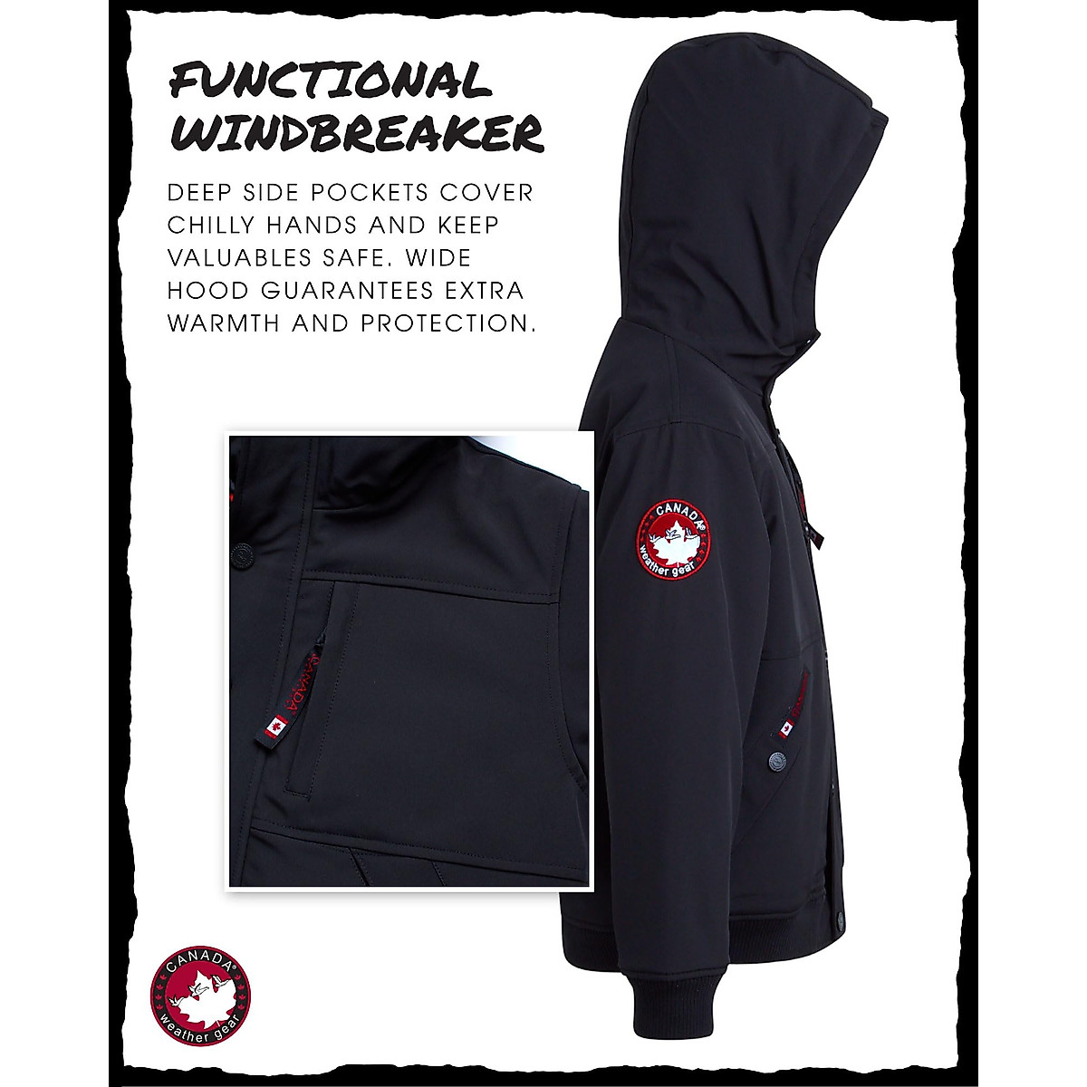 CANADA WEATHER GEAR Boys Winter Jacket - Heavyweight Softshell Bomber Parka Ski Coat (8-20), Size 10-12, Black