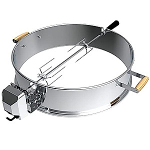 BBQSTAR Universal Stainless Steel 22.5-in Kettle Grill Rotisserie Kit-Rotisserie Ring/Spit Motor Driver/4-Prong Meat Forks/Wooden Handles-for Weber/Napoleon/Kingsford 22-in Kettle Charcoal Grills