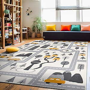 Rugshop Kids Play Road Rug for Playroom,Kidsoom,Nursery Room Interactive Cityscape for Cars and Toys Indoor Soft Area Rug 8' x 10' Cream