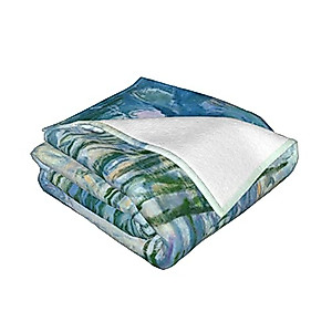 Monet Water Lilies Soft Blanket All Season Fuzzy Throw Warm Lightweight Blanket Flannel Blankets Fleece Throws for Bed Sofa Couch Travel Home Living Room Decor 60"x50"