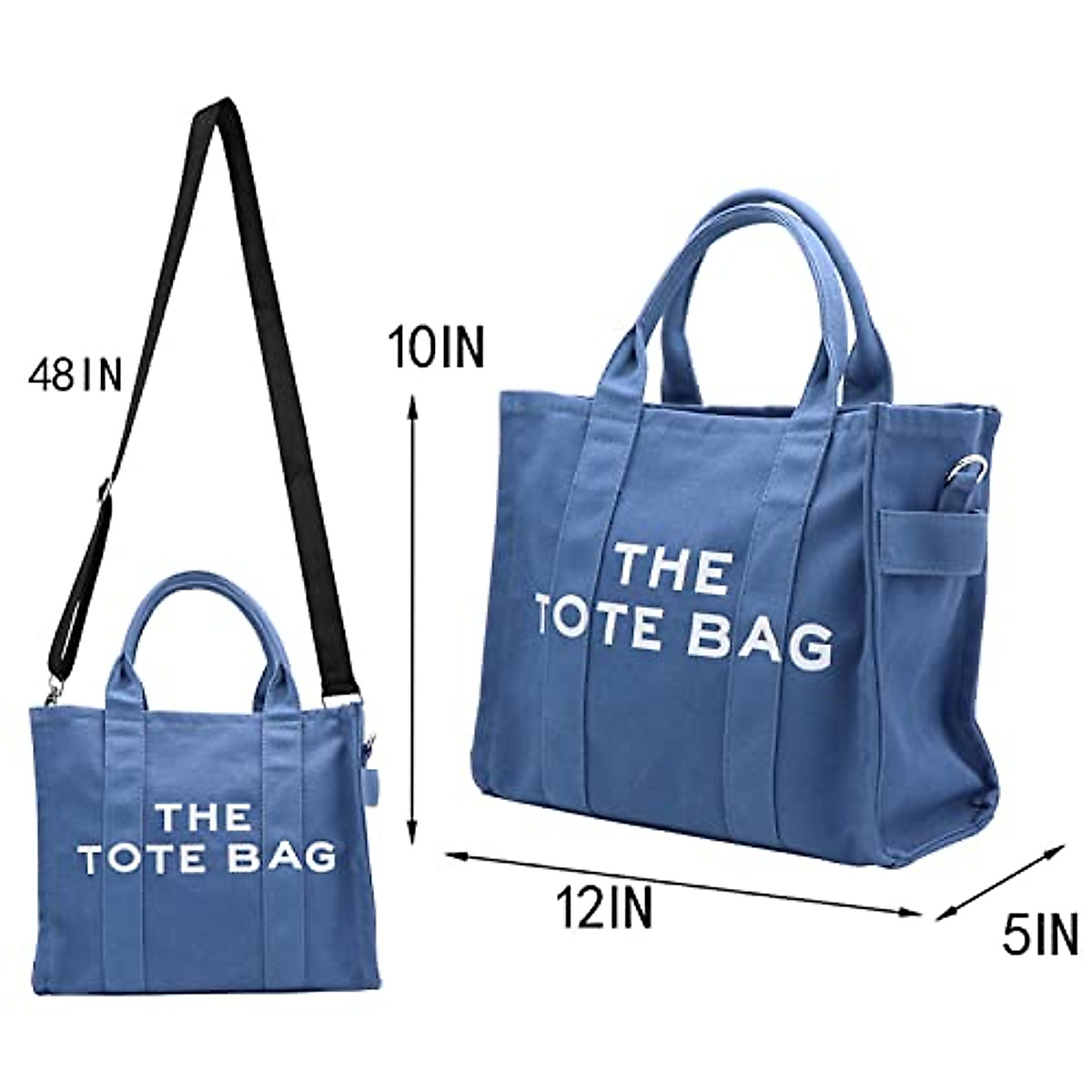 Tote Bags for Women, Canvas Crossbody Tote Bags with Zip Casual Canvas Shoulder Bags for Work School shopping and Travel (12X5X10in) (blue)