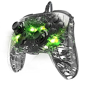 PDP Gaming Afterglow Deluxe+ LED Wired Power Nintendo Switch Pro Controller, Officially Licensed, RGB Hue Color Lights, Clear Body See Through Gamepad, 3.5mm Audio Jack, Dual Vibration Paddle Buttons