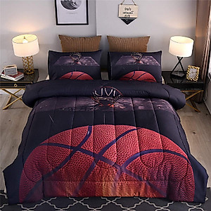 Btargot Basketball Comforter Sets Twin for Boys Teens,3D Sports Basketball Bedding,Soft Microfiber Reversible Quilt with 3 Matching Pillow Shams