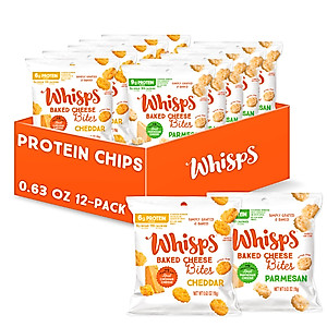 Whisps Cheese Crisps Parmesan & Cheddar Cheese | Protein Chips | Healthy Snacks | Protein Snacks, Gluten Free, High Protein, Low Carb Keto Food (0.63Oz, 12 Pack)