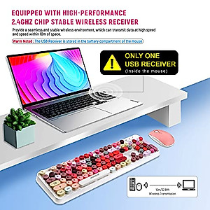 FOPETT Wireless Keyboard and Mouse Sets,Reliable 2.4 GHz Connectivity for PC,Laptop,Smart TV and More (White Colorful)