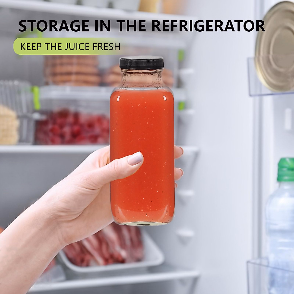 LEVGSAK 3 Pack 16 oz Glass Juice Bottles with Lids,Reusable Glass Drinking Bottles,Clear Water Bottles Drinking Jars for Juicing,Smoothies,Water,Milk,Kombucha Storage,Wellness