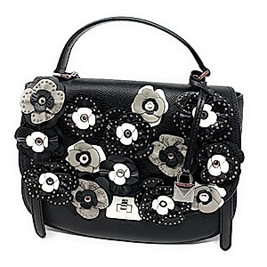 Michael Kors CASSIE Large TH Satchel Leather Handbag Bag, Black/Floral