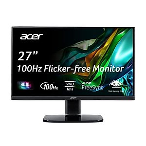 Acer KB272 EBI 27" IPS Full HD (1920 x 1080) Zero-Frame Gaming Office Monitor | AMD FreeSync Technology | Up to 100Hz Refresh | 1ms (VRB) | Low Blue Light | Tilt | HDMI & VGA Ports,Black