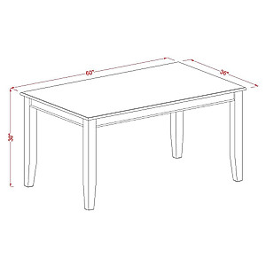 East West Furniture DUT-BLK-T Dudley Kitchen Table - a Rectangle Dining Table Top with Sturdy Legs, 36x60 Inch, Black