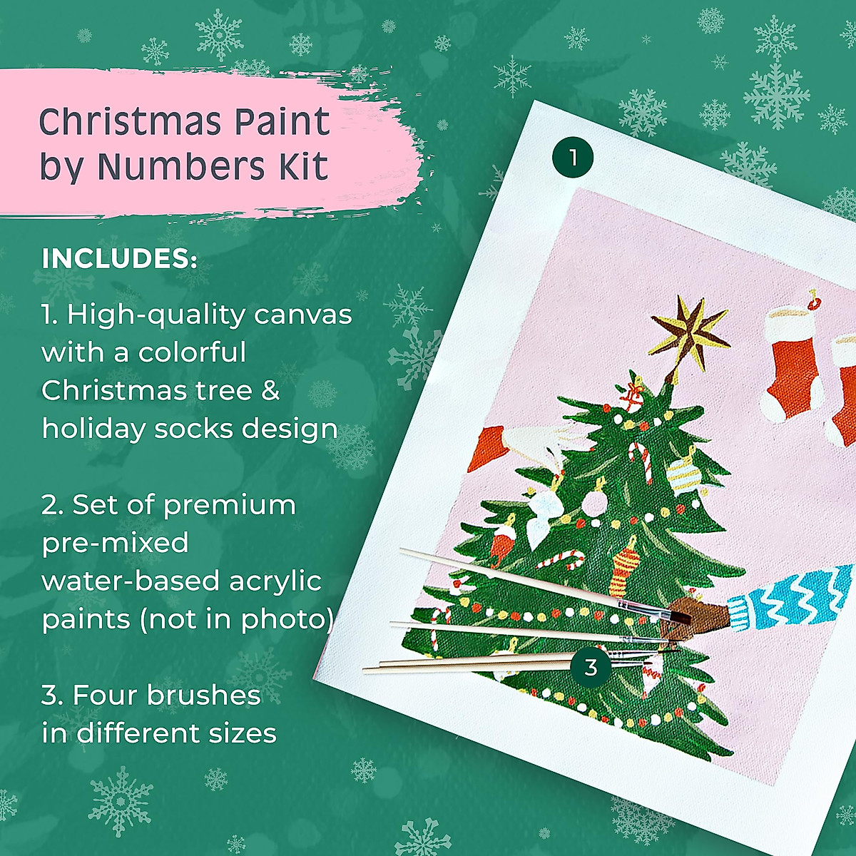 Pink Picasso Kits Color by Number Canvas Painting Kit | DIY 8x10 Premium Arts and Crafts Gift for Adults, Teens and Kids | Mid Century Merry Christmas