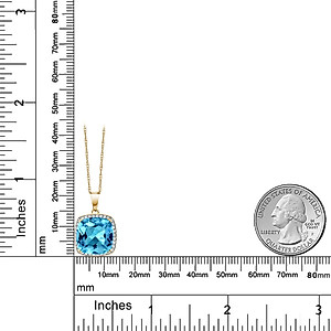 Gem Stone King Solid 10K Gold 12MM Cushion Cut Gemstone Birthstone and White Created Sapphire Halo Pendant Necklace | Gold Necklace For Women | With 18 Inch Gold Chain