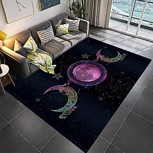 Galaxy Triple Moon Goddess Wiccan Pagan Witch Decor Non-Slip Mats Soft Luxury Rug Floor Carpet for Living Room Indoor Gothic Decor Goth Decor 5'x7'