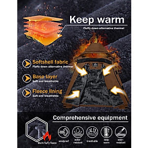 MAGCOMSEN Winter Coats For Men Jacket Ski Warm Snowboard Tactical Jackets Work Snow Waterproof Brown X-Large