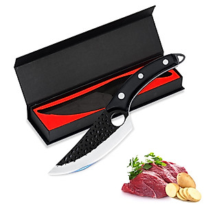 shajwo Viking Knife Meat Cleaver Knife Chef Knives Hand Forged Boning Knife with Sheath Butcher Knives High Carbon Steel Fillet Knife for Kitchen,Camping,Outdoor,BBQ