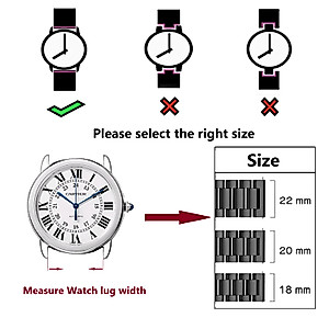 Moran Stainless Steel Watch Band Quick Release Replacement Metal Strap 20mm 22mm for Men Women (Black+Folding Clasp, 20mm)