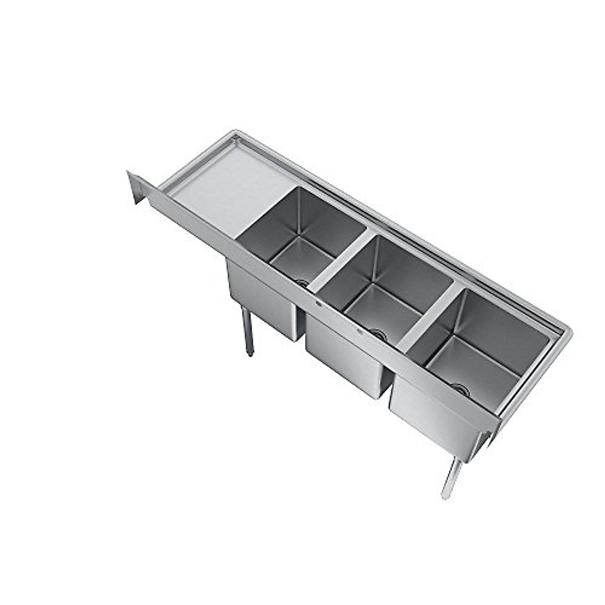 Elkay Foodservice 3 Compartment Sink, 54.5"X25.75" OA, 36" Working Height, 16X20 Bowl, 14 Deep, 9.75" Backsplash, Right 18" Drainboards, 8" On Center Faucet Hole, Galvinized Legs, Adjustable Feet, 16 Gauge 300 Series Stainless Steel, NSF Certified
