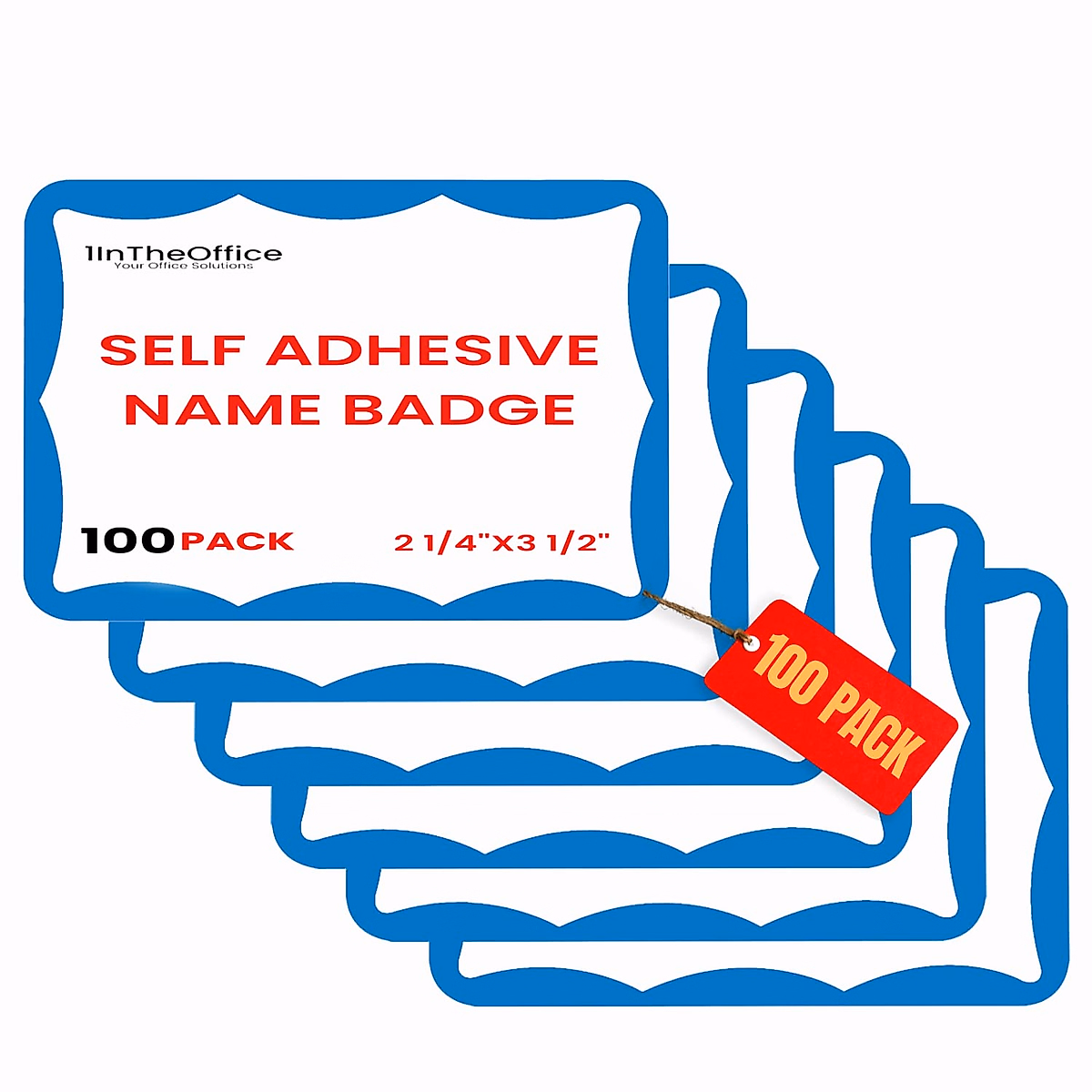 1InTheOffice Name Tag Stickers, Name Tag Labels, Self-Adhesive, Removable, Blue, 100/Pack