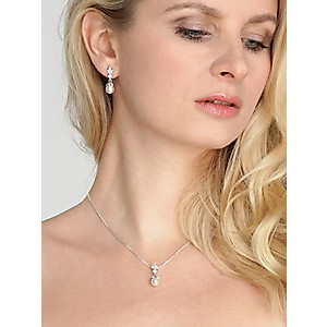 Mariell Ivory Pearl Necklace and Drop Earrings Bridal and Wedding Jewelry Set for Women, Brides, Bridesmaids or Mother of The Bride, Platinum Plating, Perfect Jewelry Gift for Women