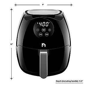New House Kitchen Digital 3.5 Liter Air Fryer w/ Flat Basket, Touch Screen AirFryer, Non-Stick Dishwasher-Safe Basket, Use Less Oil For Fast Healthier Food, 60 Min Timer & Auto Shut Off, Black