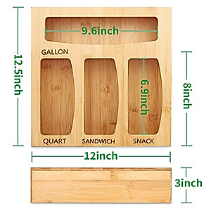 Ziplock Bag Organizer, Plastic Bag Storage, Food Storage Bag Bamboo Holder for Kitchen Drawer, Compatible with Ziplock Gallon, Quart, Sandwich & Snack Variety Size Bag