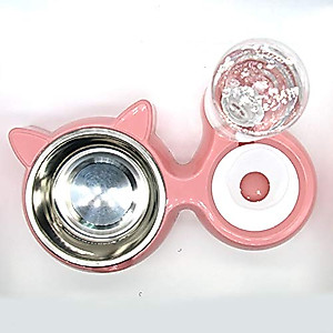 Double Bowl Water and Food Cat Feeder - Stainless Steel Bowl and Automatic Water Dispenser Bottle for Cats and Dogs