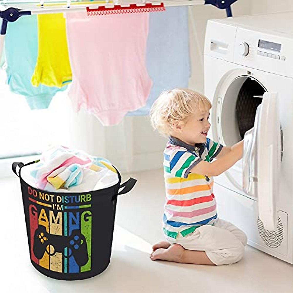 Retro Gamer Funny Laundry Basket Hamper Bag Dirty Clothes Storage Bin Waterproof Foldable Toy Organizer for Bedroom Clothes Toys Basket