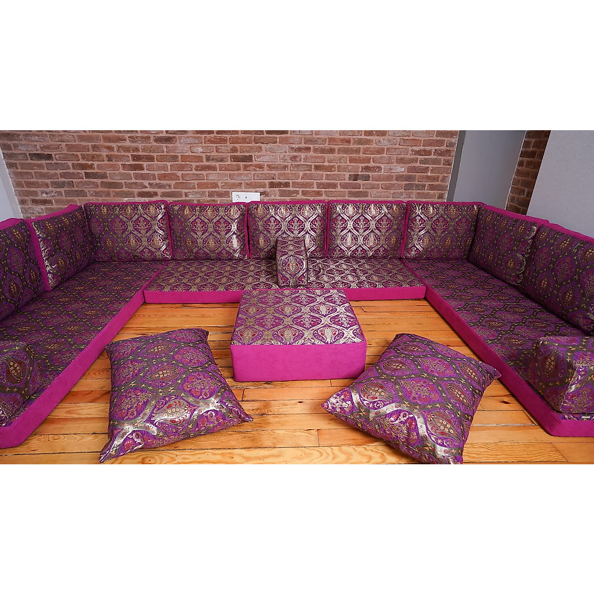 Premium U Shaped Arabic Sofa Set, Floor Cushions, Arabic Seating Floor Sofa, CNC Cutted Backrests, Moroccan Sofas, Arabic Majlis (U Sofa Only)