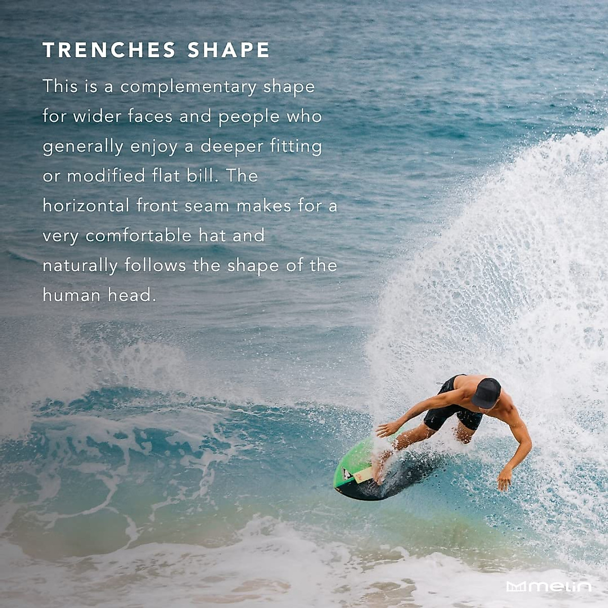 melin Trenches Icon Hydro, Black, Men's Performance Snapback Hats, Water-Resistant Fitted Flat Bill Baseball Caps for Men & Women, Golf, Running, or Workout Hat, Medium-Large