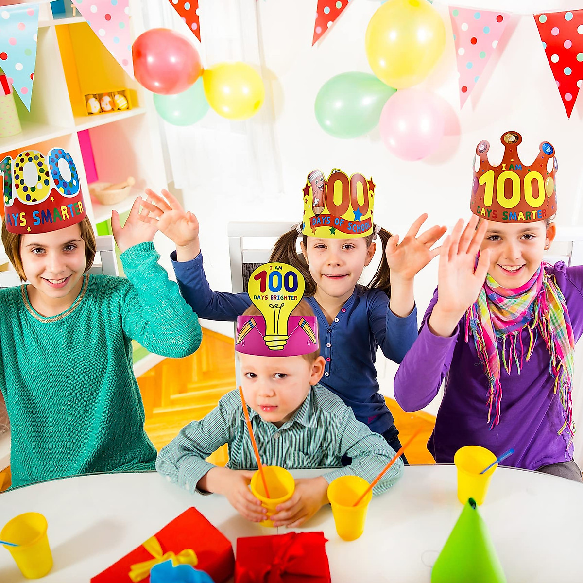 MISS FANTASY 36 Pieces 100 Days of School Crowns 100 Days of School Photo Booth Props 100th Day of School Hats for Kids 100 Days of School Celebration Party Decorations School Classroom