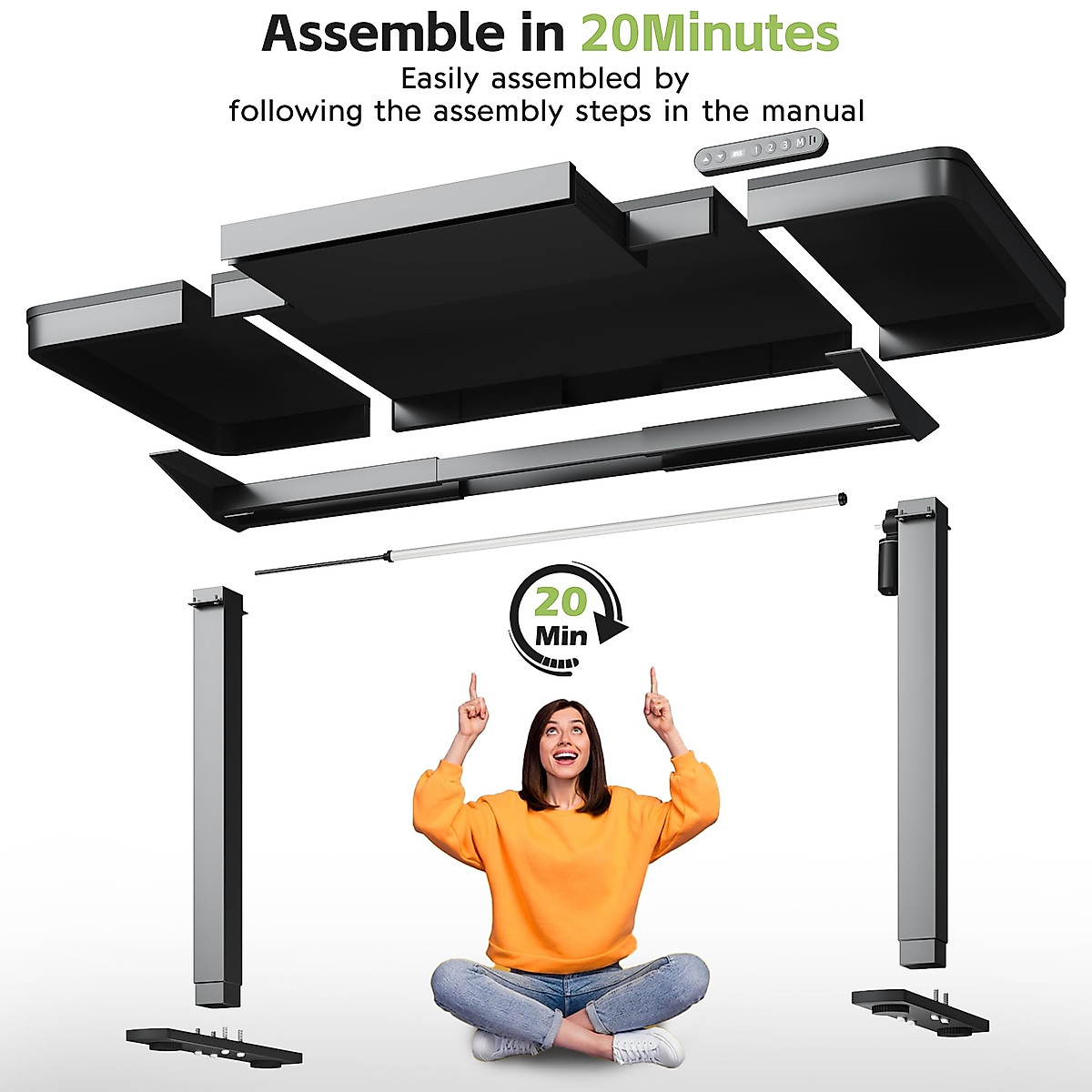 Shahoo Electric Standing Desk with Drawer, 55 x 24 inches with USB Charging Ports, Height Adjustable for Home & Office, Black