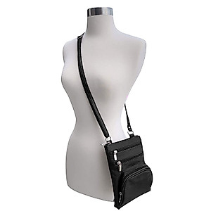 Roma Leathers Genuine X-Large Crossbody Purse, Multi-Pocket, Adjustable Strap, XL, Black