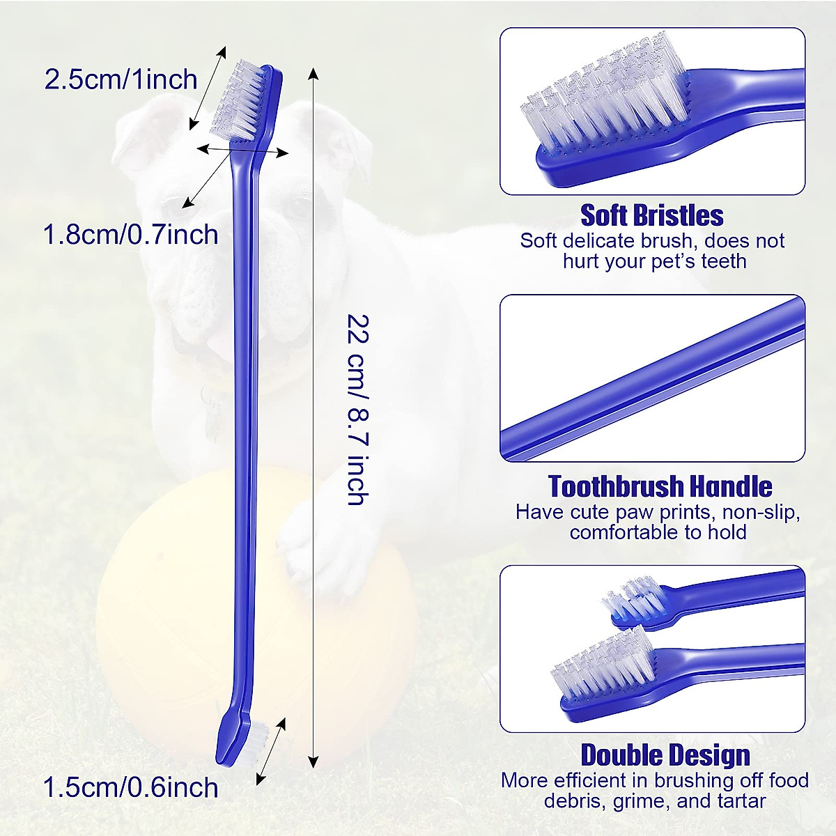 100 Pieces Dog Toothbrush Kit Set Double-Headed Toothbrush Long Handle Tooth Brush Soft Bristle Pet Tooth Brush for Small Medium Large Pet Cat Teeth Cleaning Set