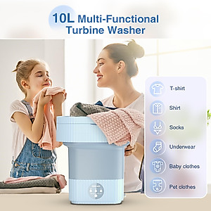 Foldable Washing Machine, 10L Large Capacity Portable Washer with High Speed Motor, 3 Modes Deep Cleaning Baby Clothes Underwears Socks Suitable for RV Travel Camping Apartment Dormitory