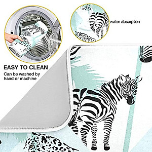 Tropical Leopards Tiger Lion Zebra Dish Drying Mat 24"x18" Absorbent Machine Washable Hanging Fast Dry Pad Dish Protective Mat for Kitchen Countertop Heat Resistant Dinner Table Mat