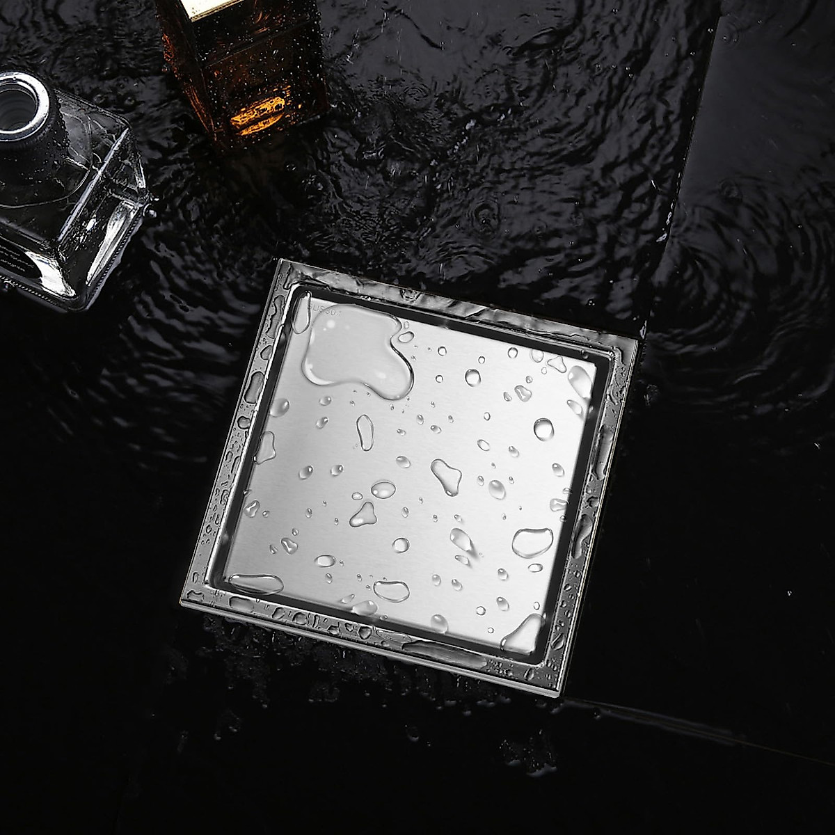 ARAUSK Shower Drain, 6 Inch Square Shower Floor Drain with Flange Reversible 2-in-1 Cover Tile Insert Grate Removable SUS 304 Stainless Steel Bathtub Drain Hair Catcher/Bathtub Protector for Bath