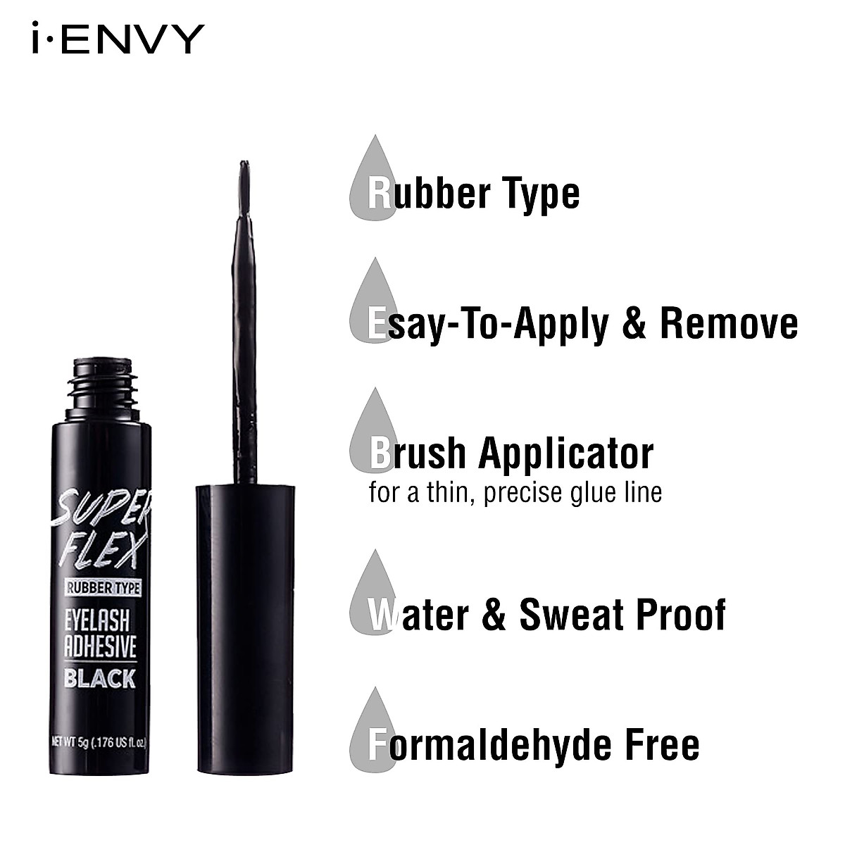 KISS i-Envy Super Flex Brush Eyelash Adhesive Rubber Type Black 0.176 oz KPEG07