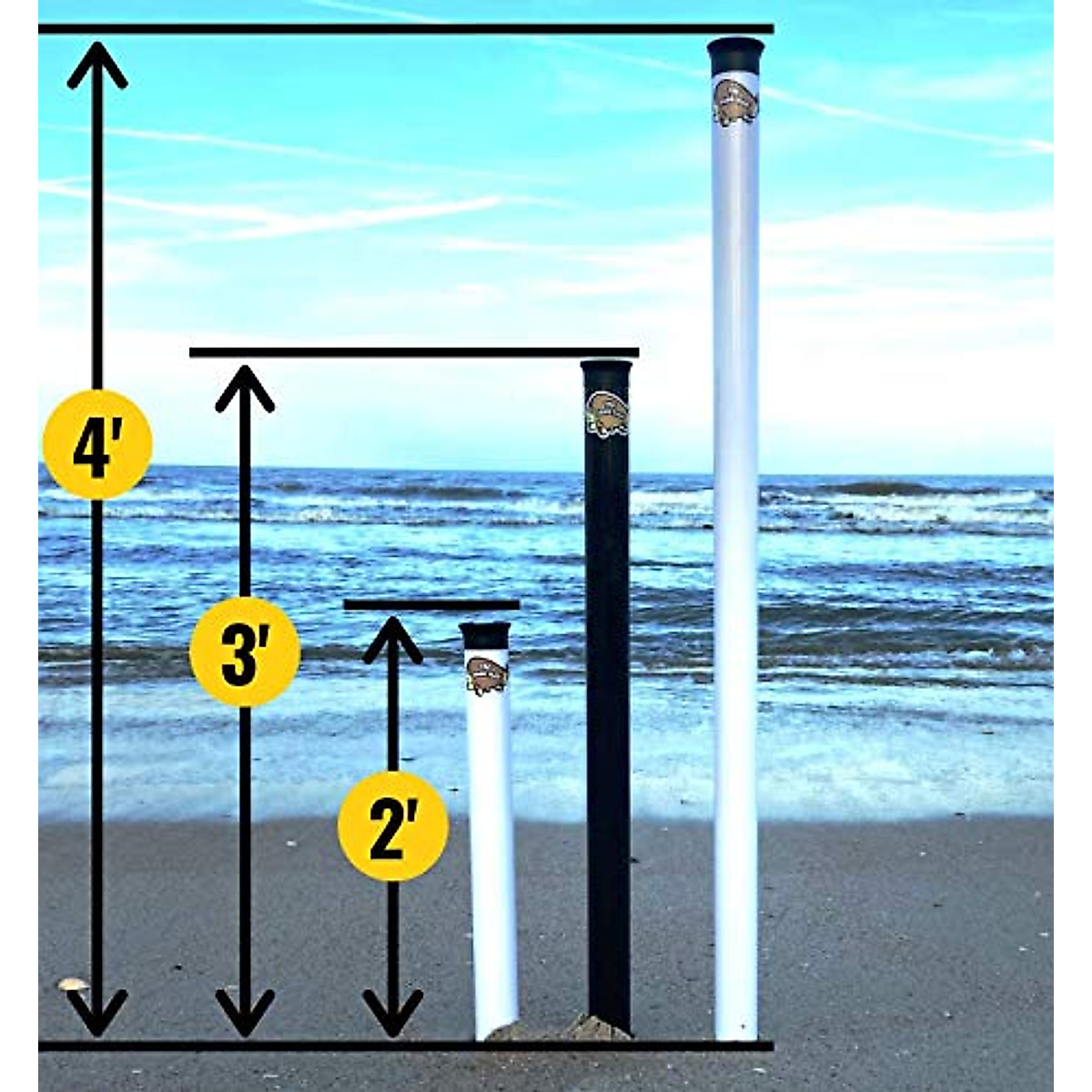 Sand Flea Surf Fishing Rod Holder Beach Sand Spike. 2, 3 or 4 Foot Lengths. Made from Impact and UV Resistant PVC. 100% USA Made. (Black, 2)