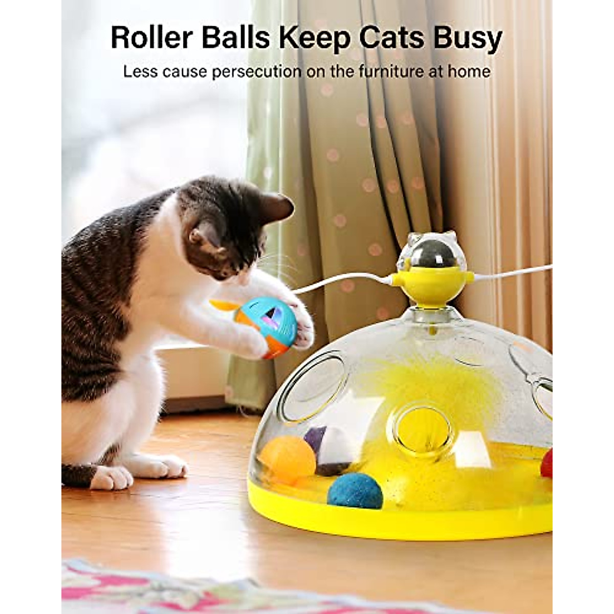 HOPET Interactive Cat Toy for Indoor Cats, Catnip Balls Roller Tracks Exercise Balls Teaser, Kitten Feeder Stimulation Toys Gifts for Pets Cats Lover Women Men