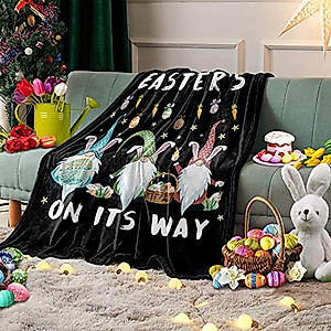 Throw Blankets Happy Easter Gnomes and Eggs Carrot Fuzzy Soft Bed Cover Bedspread Microfiber Luxury Blanket for Travel Stadium Camping Couch Sofa Chair Black